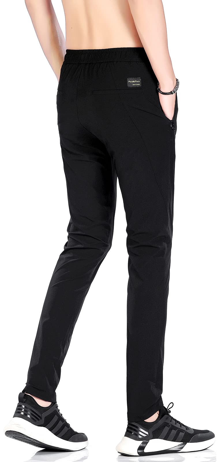 Plaid&Plain Men’s Quick Dry Track Pants Men’s Elastic Waist Hiking Pants E7201 Navy Blue 34X30