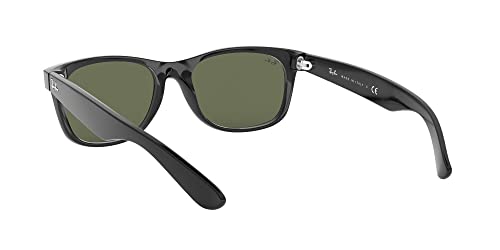 Ray-Ban RB2132F New Wayfarer Low Bridge Fit Square Sunglasses, Black/G-15 Green, 58 mm