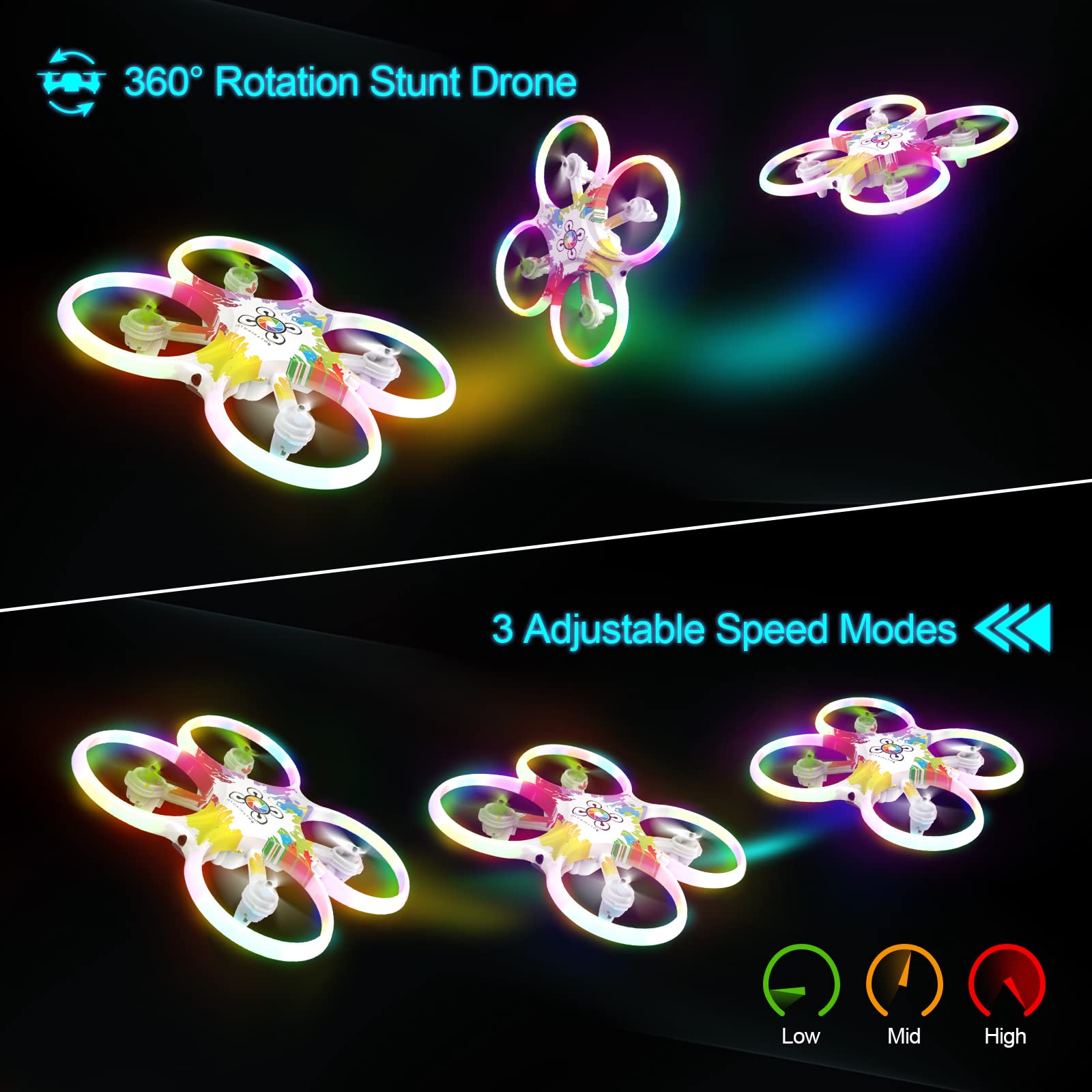 Tech rc Drone for Kids, LED Remote Control Drones Quadcopters for beginners, Headless Mode, 4-Channgel Remote Control ,3D Flips , LED Light Adjustment, 2 Drone Batteries and Gifts for Boys and Girls