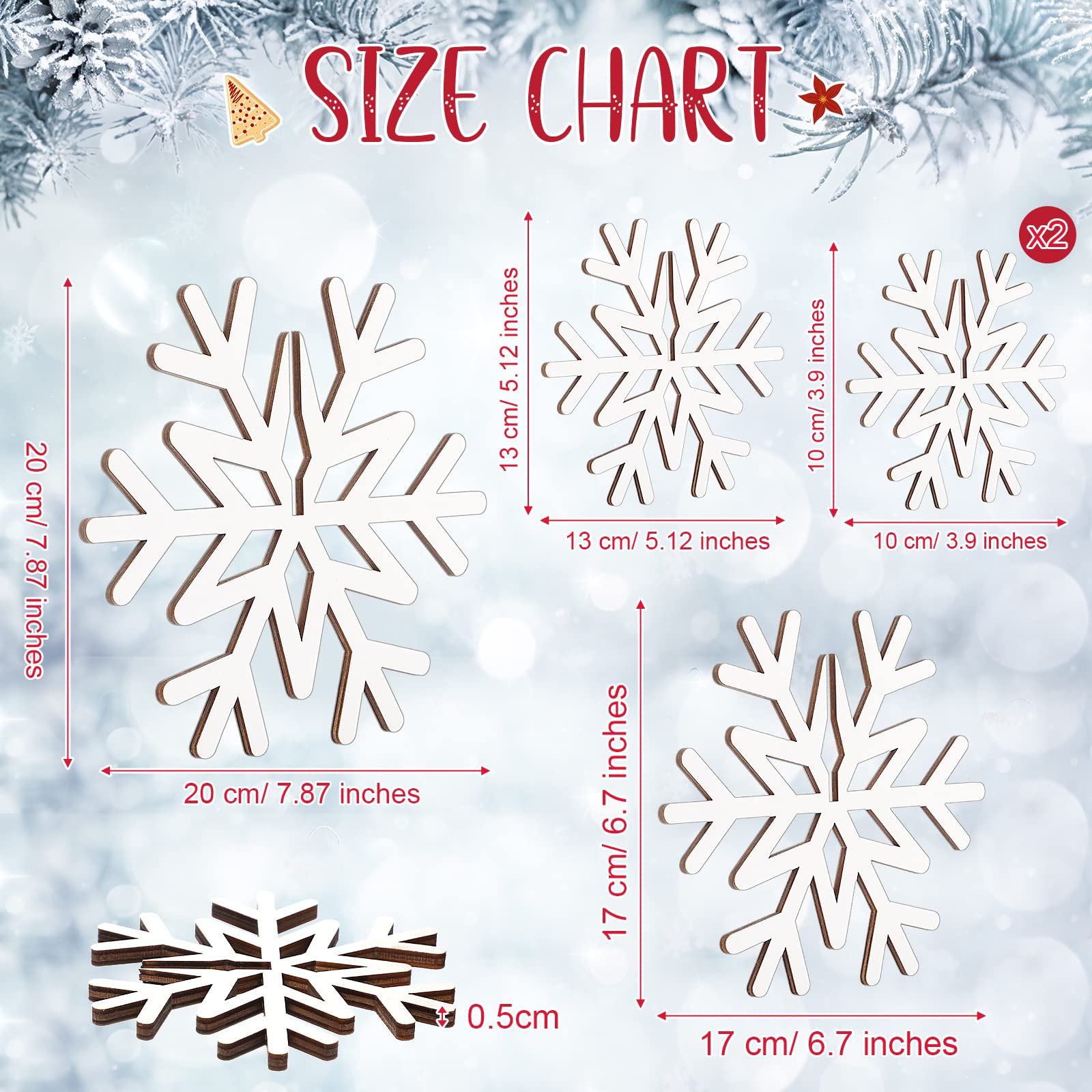 Tuanse Winter Wooden Snowflake Decorations 3D Snowflake Tabletop Decor Farmhouse Standing Table Sign Snowflake Centerpiece for Winter Party Porch Wall Fireplace Tray, White(5 Pieces)
