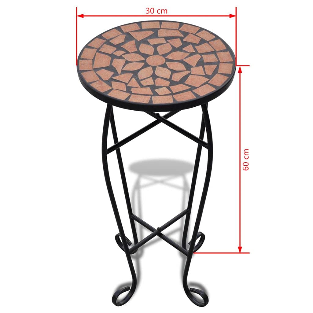 NusGear Mosaic Side Table Plant Table Terracotta, Material: Iron Tube + Ceramic Tile -127