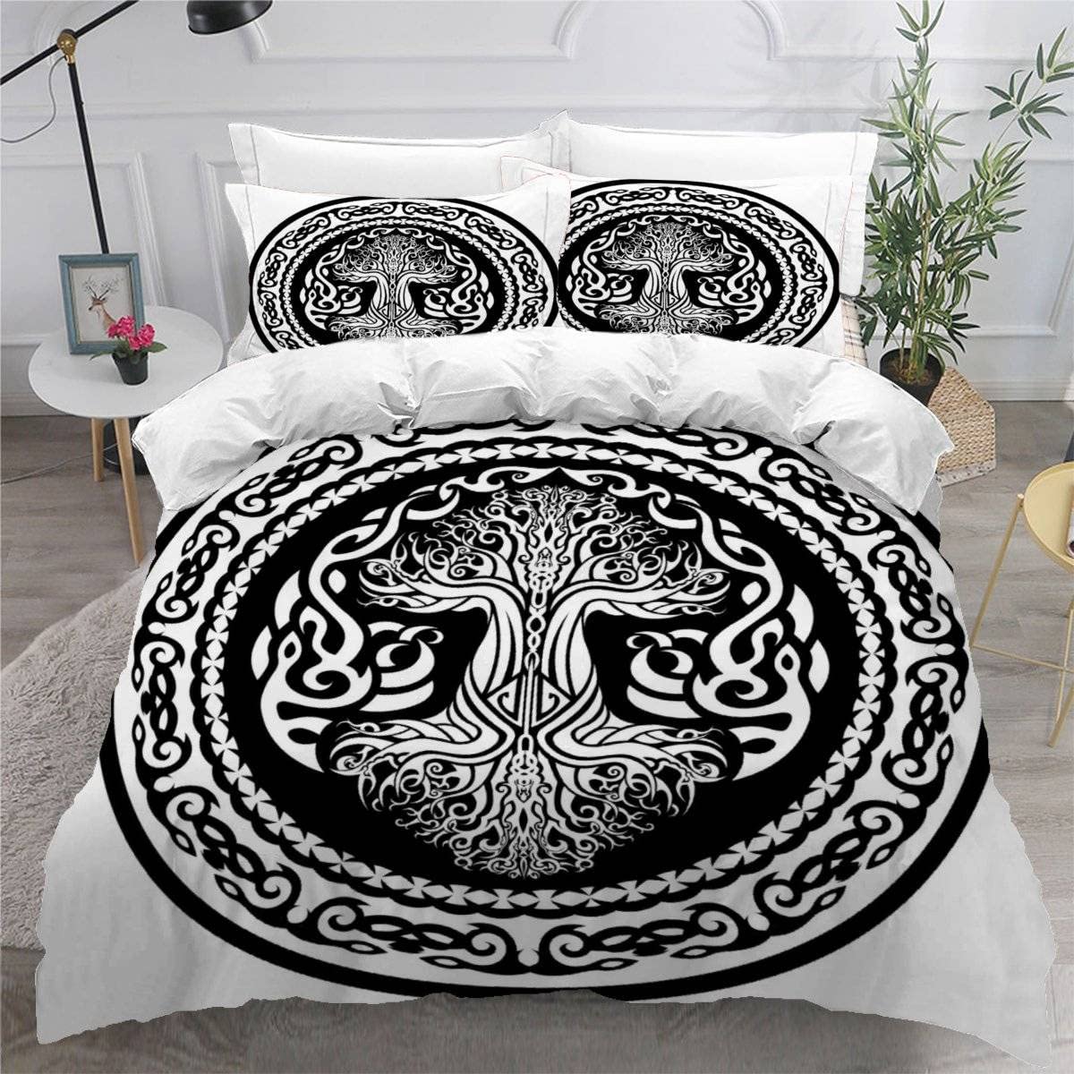 Quilt Cover Twin Size Viking Tree of Life 3D Bedding Sets Celtic Style Duvet Cover Breathable Hypoallergenic Stain Wrinkle Resistant Microfiber with Zipper Closure,beding Set with 2 Pillowcase