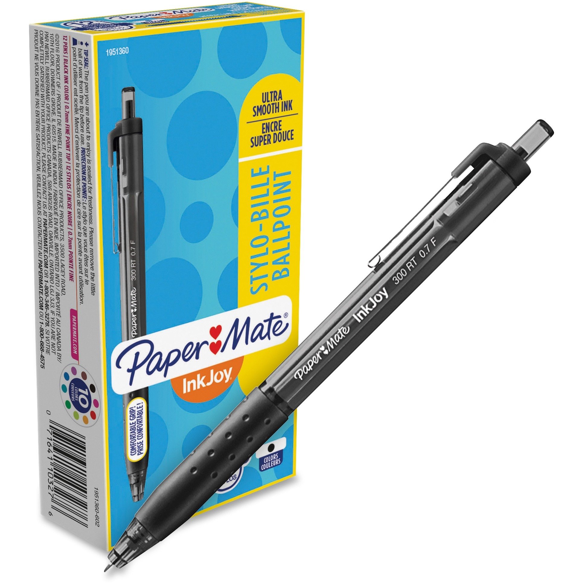 Paper Mate 1951360 InkJoy 300 RT Retractable Ballpoint Pen, 0.7mm, Black, Dozen