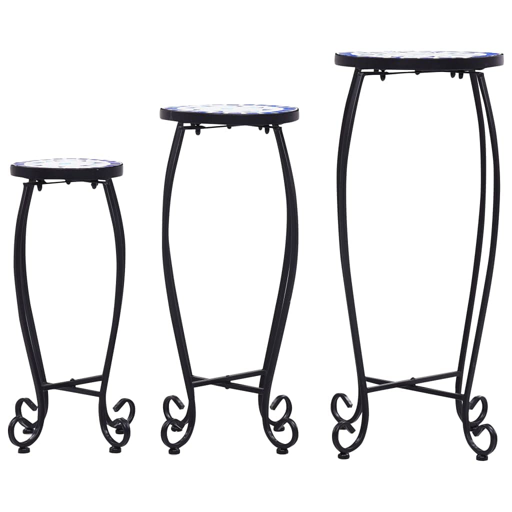 NusGear Mosaic Tables 3 pcs Blue and White Ceramic, Material: Iron Tube + Ceramic Tile -702