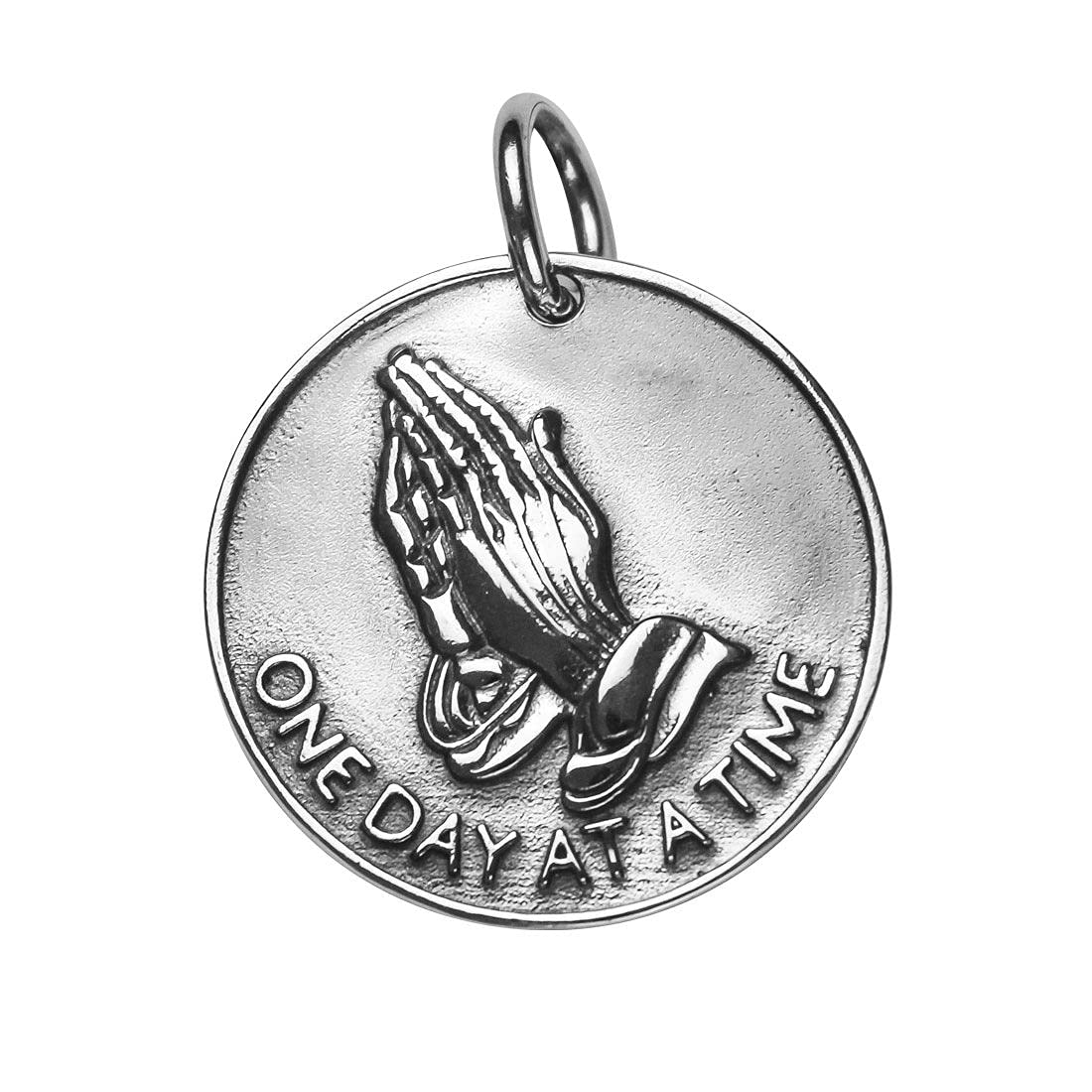 YWARX Silver 925 Christ Jesus Praying Hands Serenity Prayer Religious holy spendant gift Double-sided concave-convex engraving