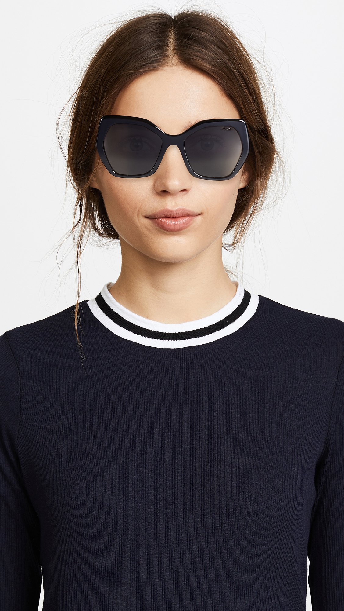 Prada Heritage PR 16RS 1AB5S0 Black Plastic Butterfly Sunglasses Grey Lens