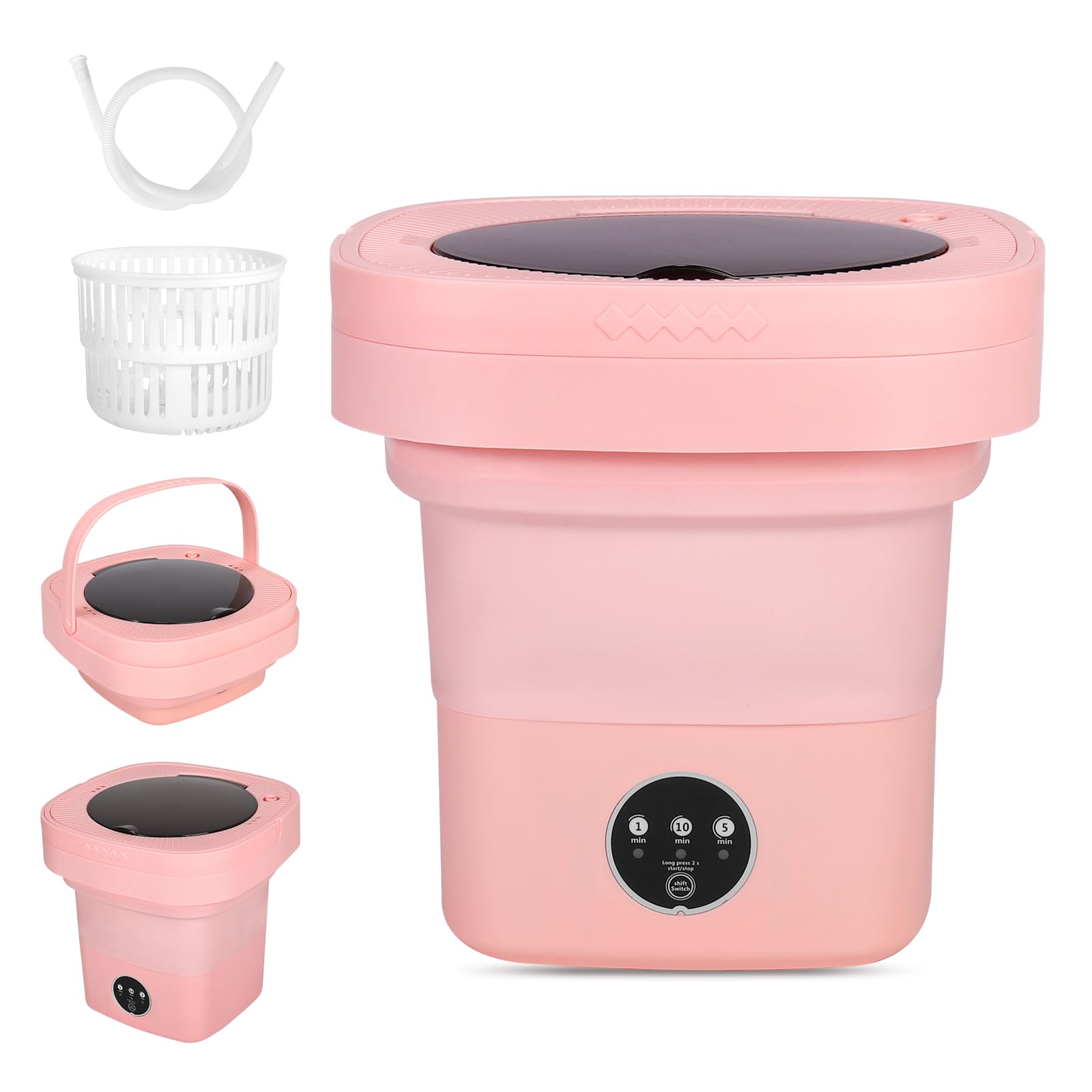 Portable Washing Machine, Mini Washer 6.5L Foldable Deep Cleaning for Underwear, Baby Clothes, or Small Items, Foldable Washing Machine for Apartments, Camping, Travel (Pink)