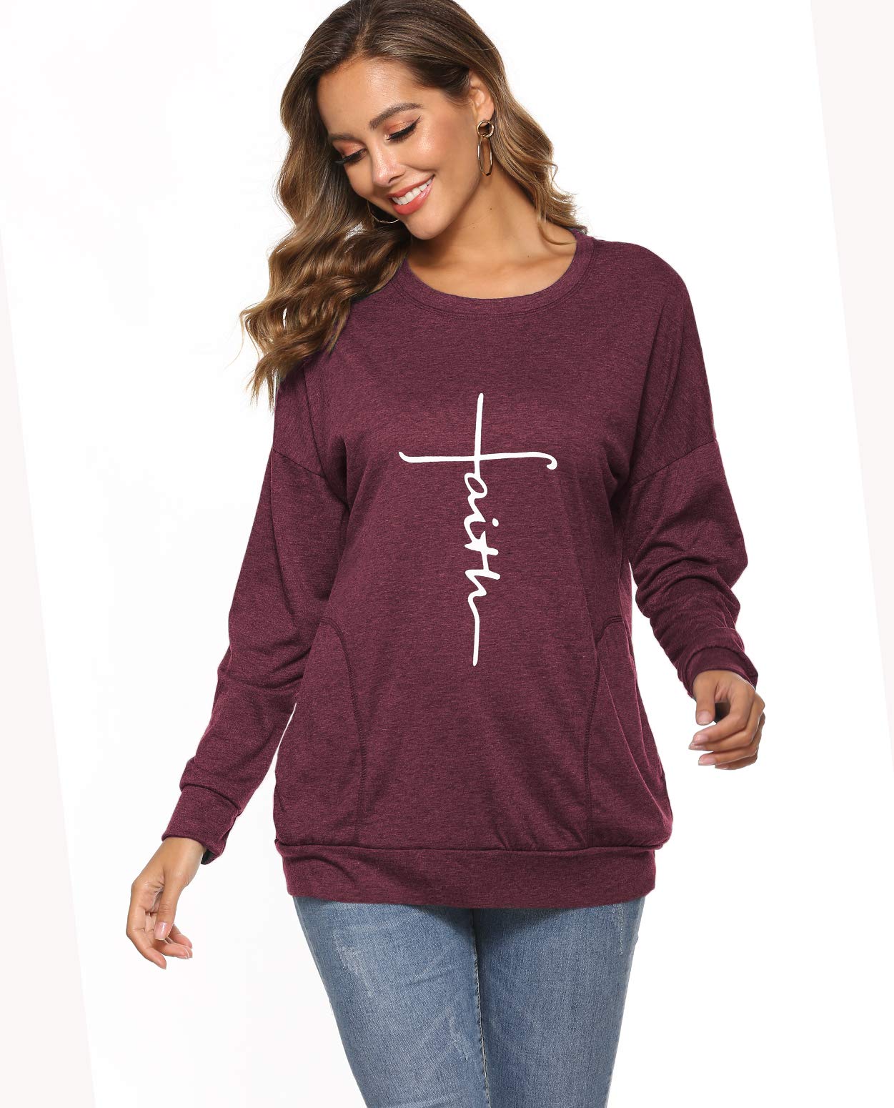 ZILIN Womens Casual Letter Print Crewneck T-Shirt Long Sleeve Tunic Tops Sweatshirt with Pockets