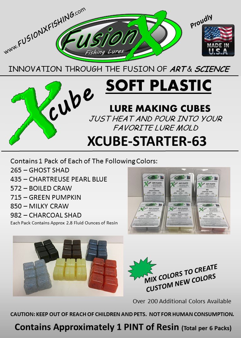 PLASTISOL Fishing Lure Making Plastic Cubes - Starter KIT 6 Pack - Over 16 oz (1 Pint) Total Resin