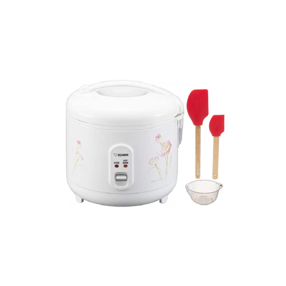 Zojirushi NS-RPC10 Rice Cooker and Warmer (1.0-Liter, Tulip) Bundle with 2-Piece Silicone Spatula Set and Rice Washing Bowl (3 Items)