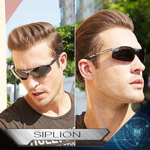 SIPLION Men's Sunglasses Polarized Sport Glasses for golf fishing driving Metal Frame Sun glasses 8729 Gray+Gray