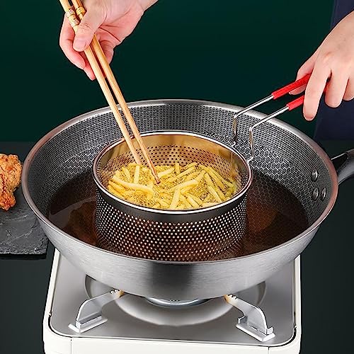 Round Stainless Steel Deep Fryer Basket Fry Baskets with Handle for French Fries Onion Rings and Chicken (Medium 18CM)