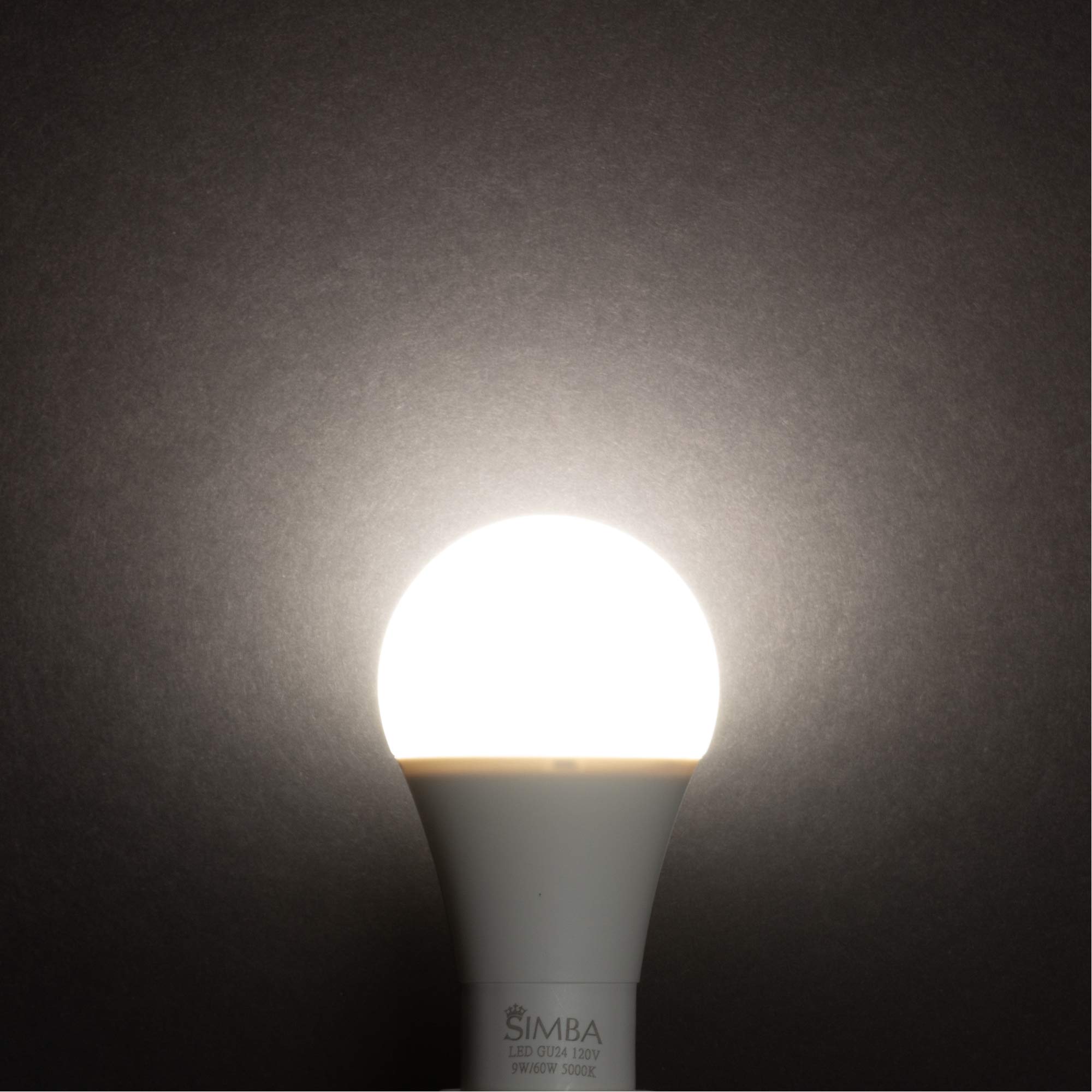 Simba Lighting LED GU24 A19 Light Bulb 9W 60W to 75W Replacement (4 Pack) 120V 2 Prong Twist and Lock Base for Ceiling Lights, Pendants, Outdoor Lanterns, Floor Lamps, Non-Dimmable, 5000K Daylight