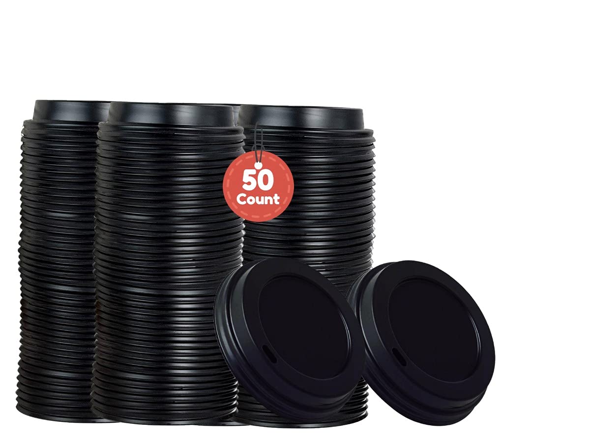 Smygoods Coffee Cup Lids, Dome Lid for Smygoods 10/24 Ounce Cups, Paper cups, Black, 50 Count [No Cups Included]
