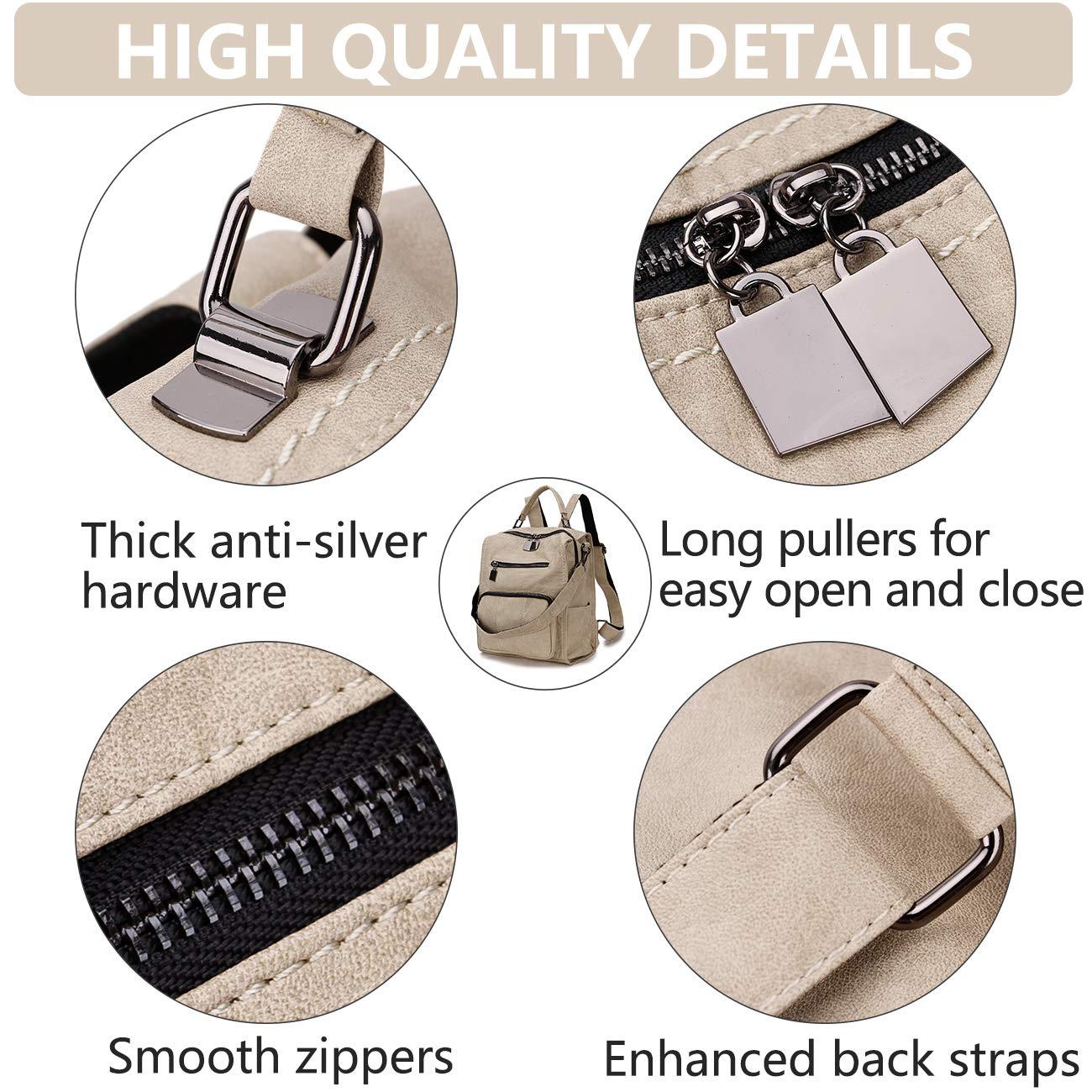 RAVUO Women Backpack Purse, Grain PU Leather Casual Fashion Black Backpacks Bags for Ladies
