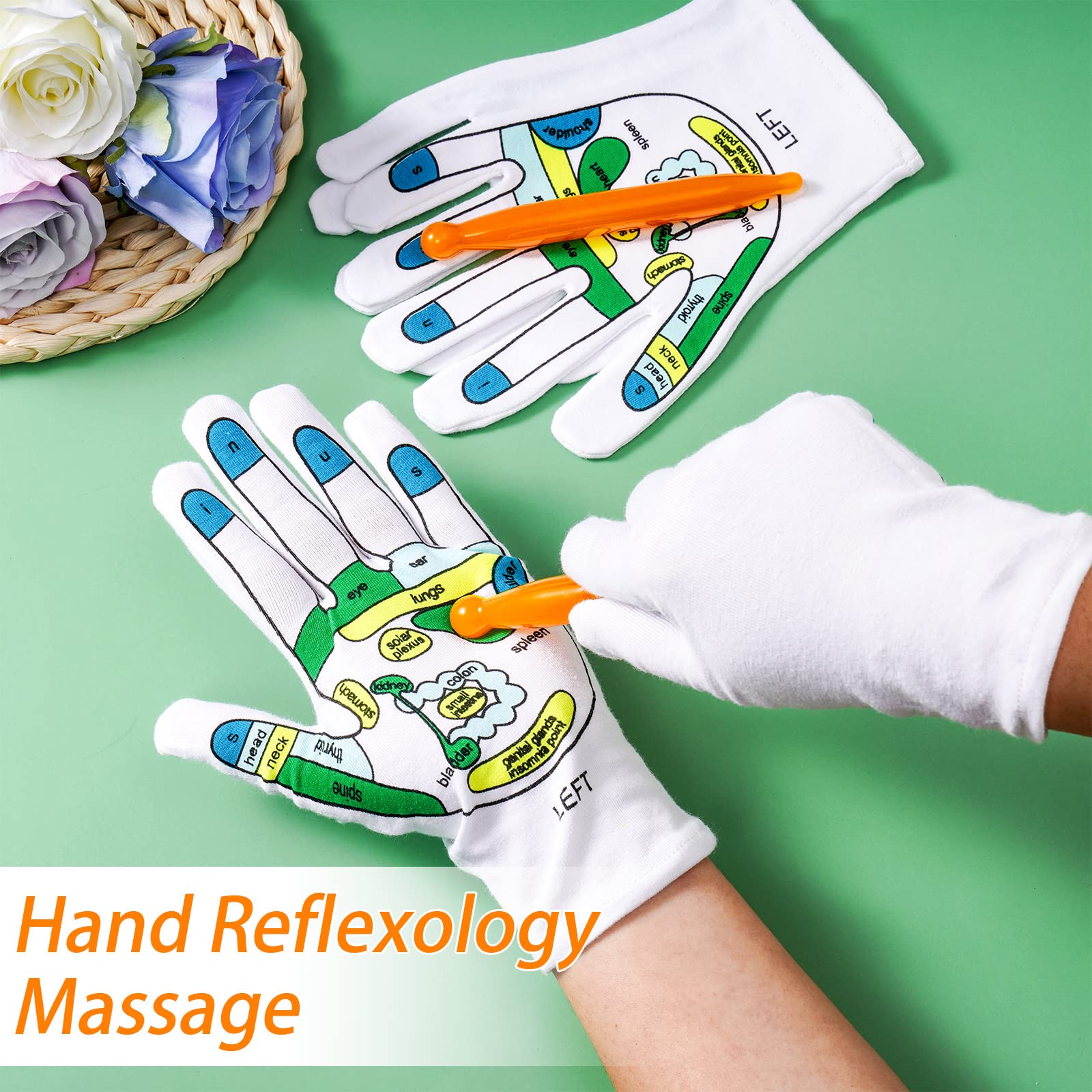 Zhanmai 2 Pairs Acupressure Reflexology Gloves Hand Spa Reflexology Tools Massage and Hydration of Hands with Point Massager Tools for Women and Men Tired Relieve