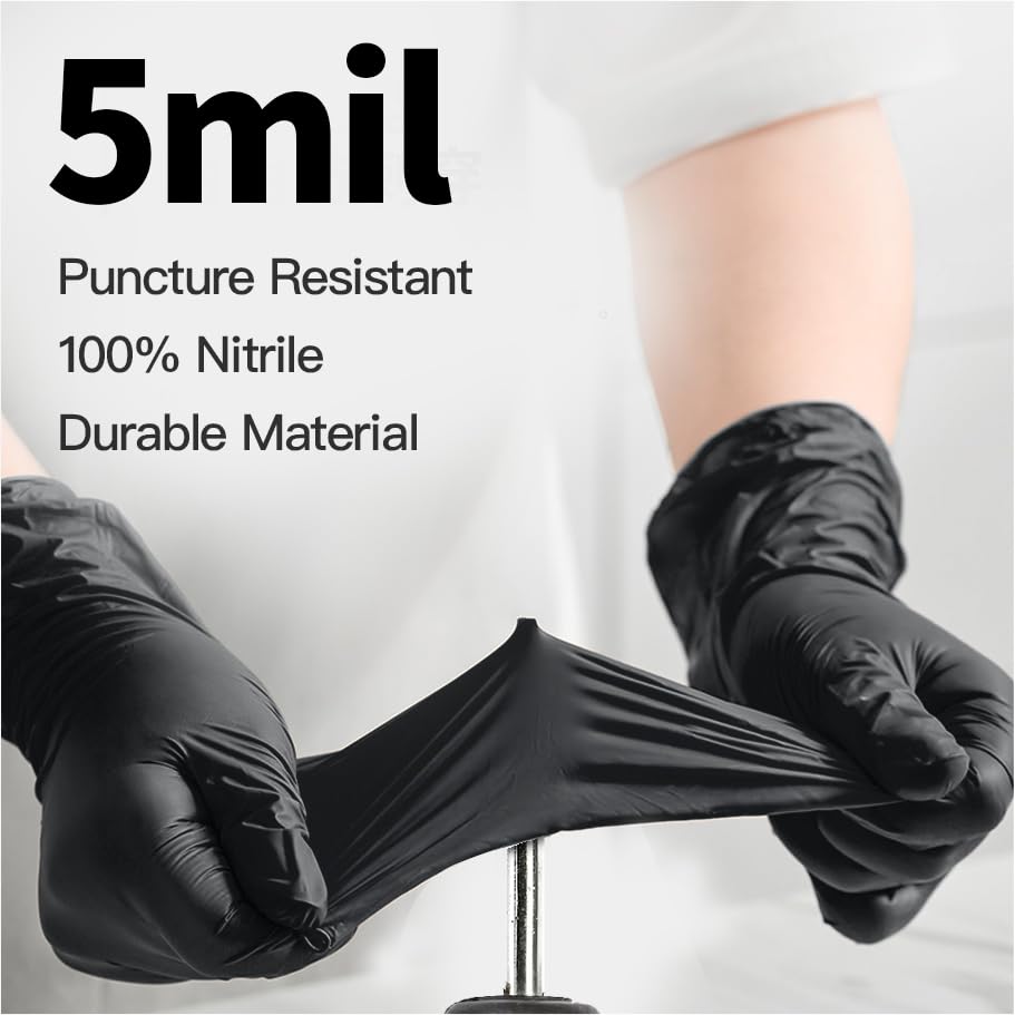 Supmedic Black Nitrile Exam Glove, 5 mil Powder-Free Latex-Free Disposable Medical Gloves, Case of 1000 Pcs (Large)