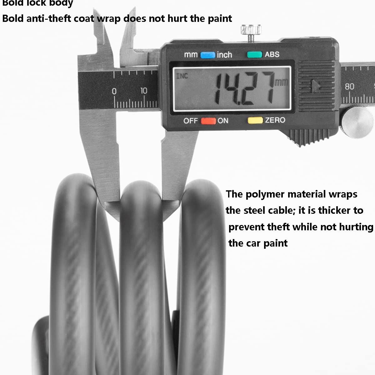 UFFD Bike Lock, Bike Locks Cable Lock Coiled Secure Keys Bike Cable Lock with Mounting Bracket, 0.55Inch Diameter (Color : Black, Size : 110CMX14MM)
