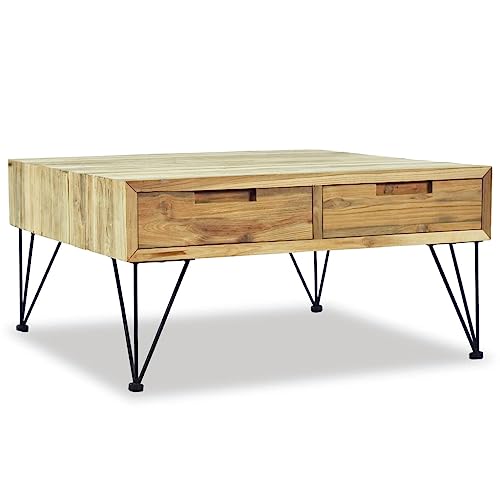 QJBSAVVA Coffee Table 31.5"x31.5"x15.7" Solid Teak,Entrance Table Tray Tables Center Table Low Table Suitable for Meeting Rooms, Reception Rooms, Offices