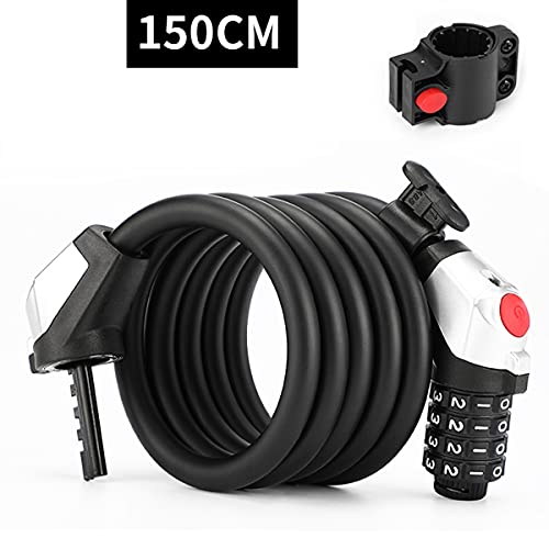 UFFD Keyless Bicycle Cable Lock Security Resettable Combination Bike Cable Steel Lock Led Night Light5-Digital Codes 120cm-150cm Long 12mm Diameter Black (Size : B)