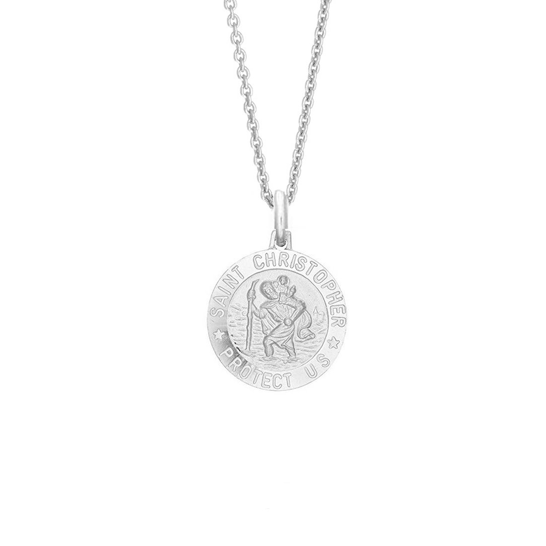 Ritastephens Italian Sterling Silver 16-Inch Mini Round Saint St Christopher Medal Charm Pendant Necklace, 12mm - Classic Religious Jewelry, Patron Saint of Travelers.