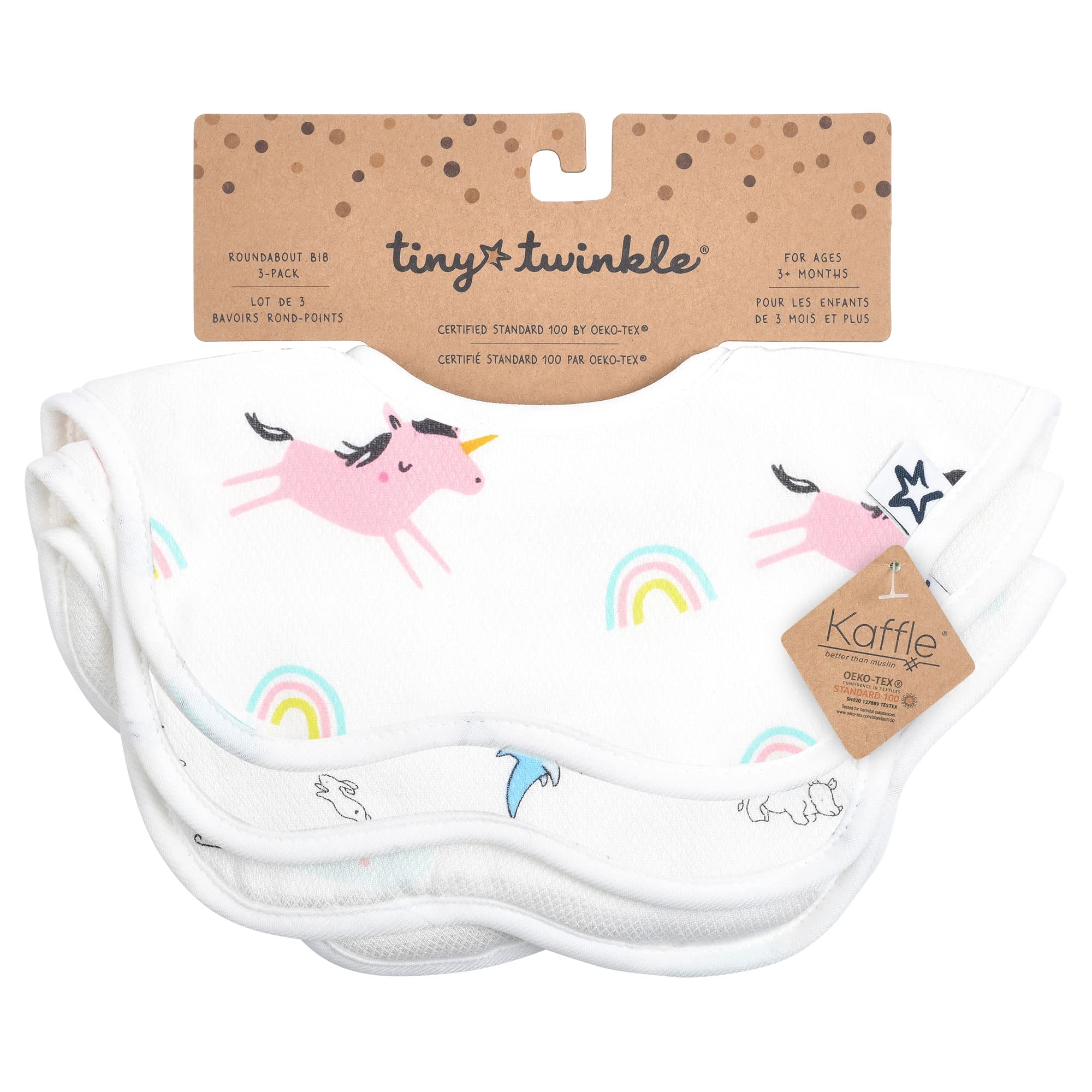 Tiny Twinkle Roundabout Drool Bibs 3 Pack - 360 Rotating Waterproof and Absorbent Teething Baby (Unicorn Set), RB3-C1