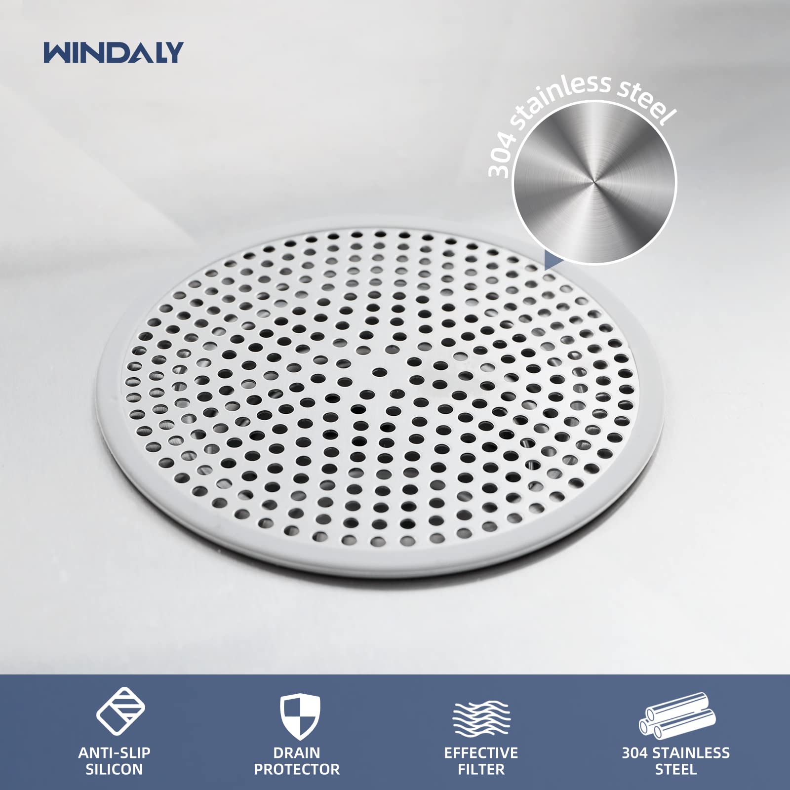 WINDALY 3 Pack of Shower Drain Hair Catcher/Cover/Strainer, Stall Drain Protector/Cover, Stainless Steel (3 Pack)