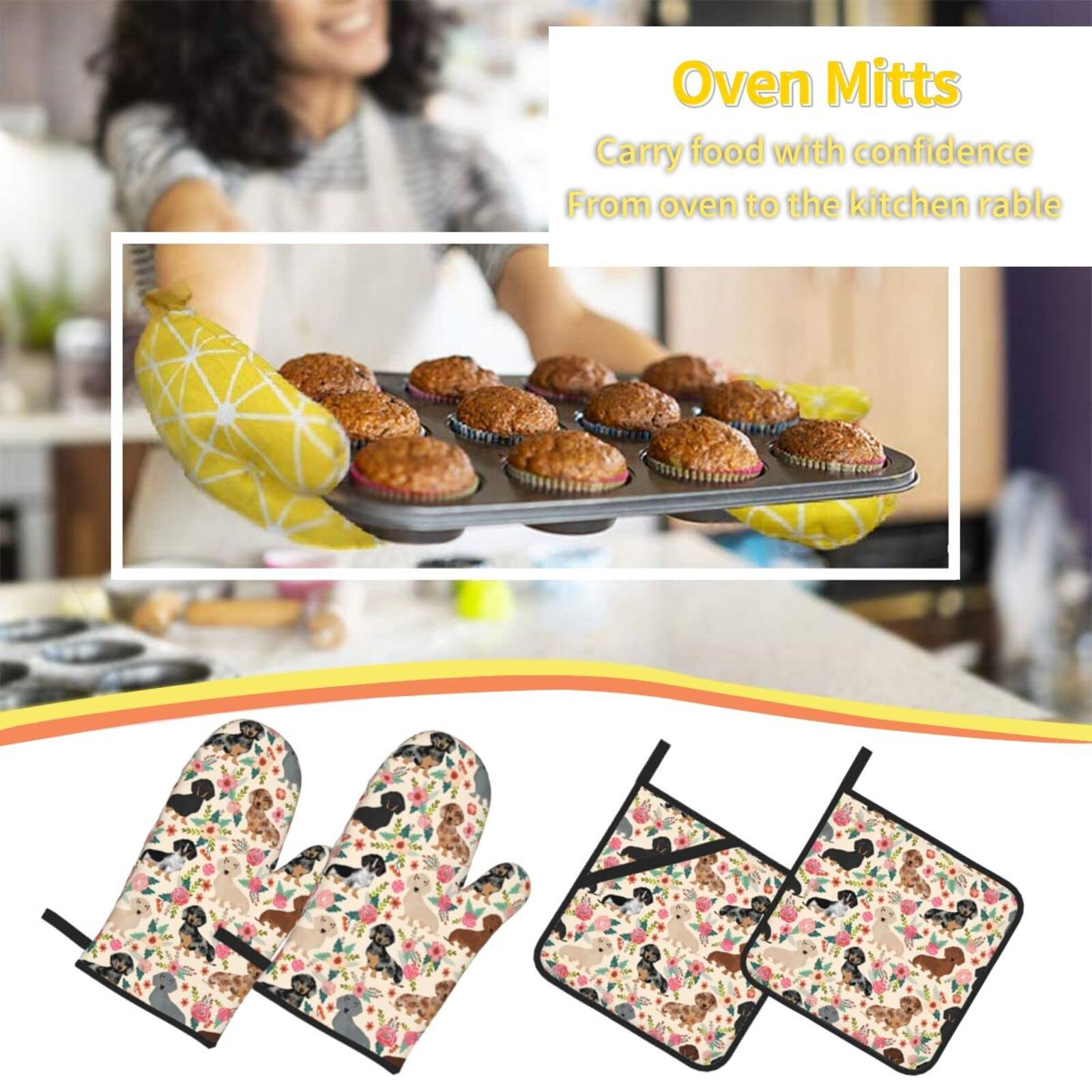 VERSAINSECT Oven Mitts and Pot Holders Heat Resistant 4 Pcs Sets Waterproof Non-Slip for BBQ Cooking Baking Grilling