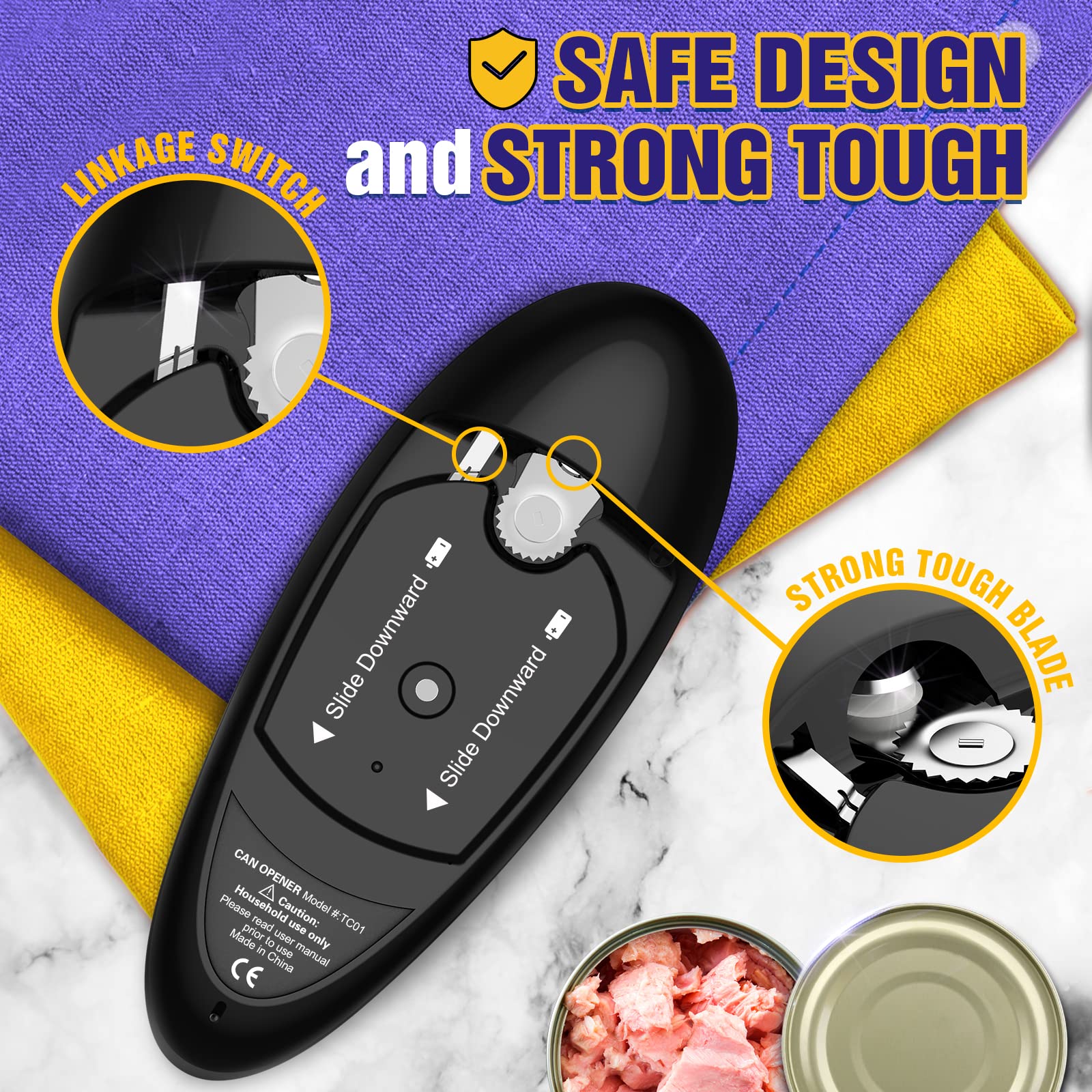 One Touch Electric Can Opener Easy Open Any Can Sizes with Smooth Edge, Hands Free Battery Operated Electric Can Openers for Kitchen, Kitchen Gadget Gift for Chef, Women, and Senior with Arthritis