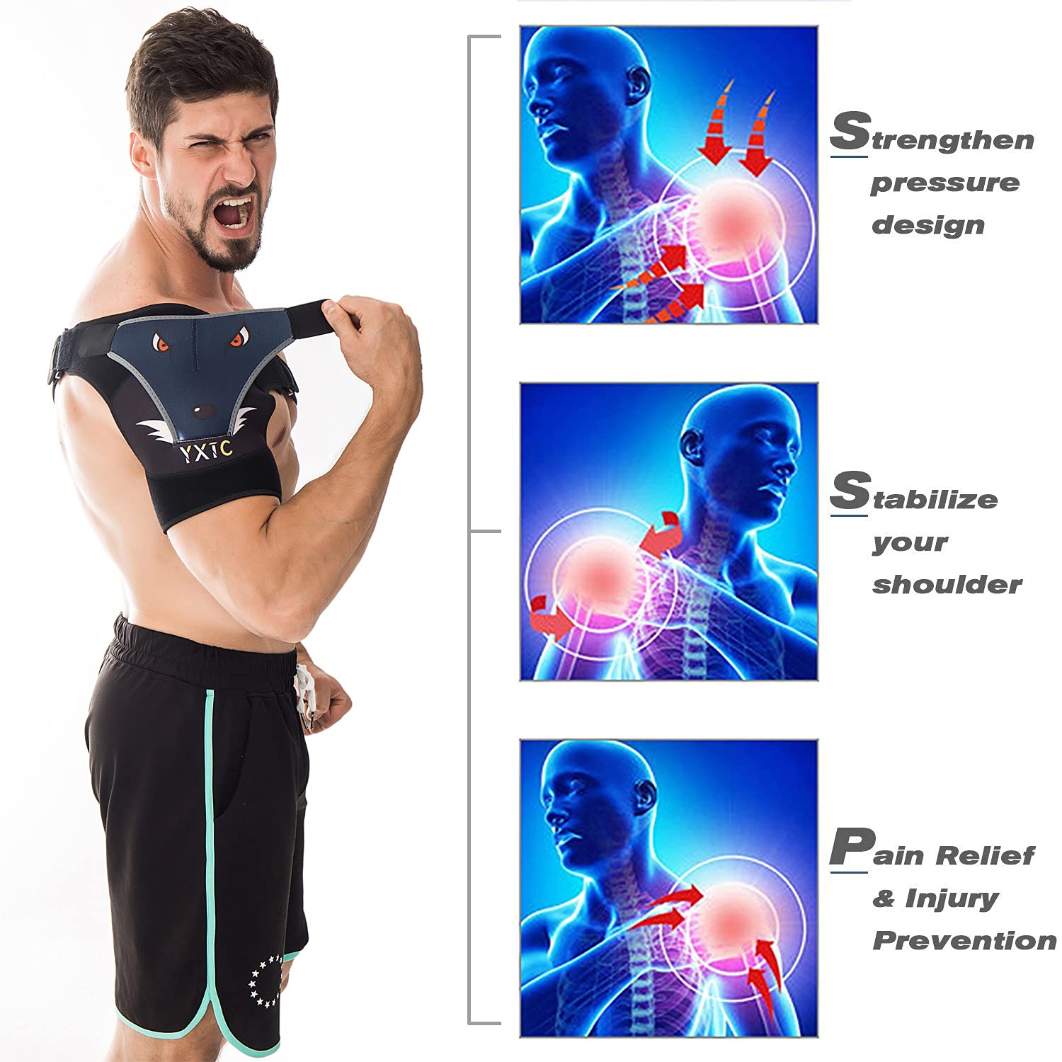 YXTC Shoulder Stability Brace for Men and Women, Compression Support for Torn Rotator Cuff and Other Shoulder Injuries，Tendonitis, Dislocation, Bursitis, Pressure Pad Light and Breathable Neoprene Shoulder Support for Rotator Cuff, Dislocated AC Joint Pa