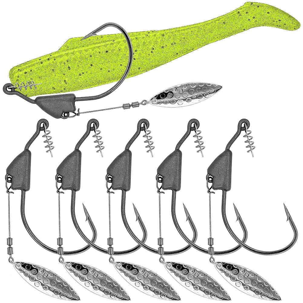 Underspin-Jig-Heads-Swimbait-Hooks-with-Spinner Blades Weighted Fishing Hooks 6 Pack (Silver, Size 3/0,3/16oz 5.4g, 6-pack)