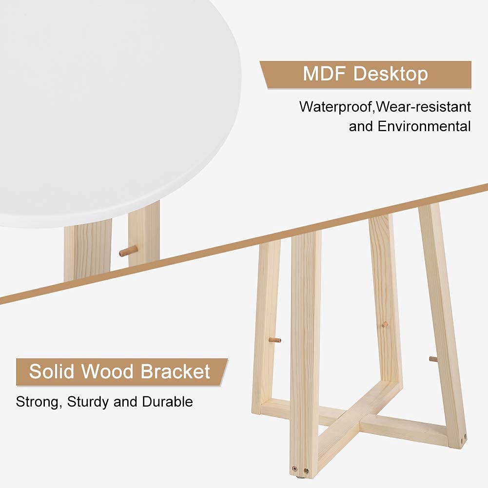 Side Table Round White End Table Small Coffee Tables for Small Spaces Midcentury Modern Night Table for Bedroom with Storage Shelves for Home Office Living Room Solid Wood Bracket