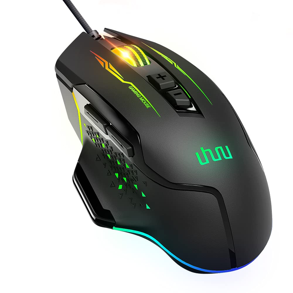 UHURU Wired Gaming Mouse, WM-07L RGB Computer Wired Mouse with 7 Programmable Buttons 14 Backlights Modes up to 12800 DPI for Windows PC Laptop Gamers