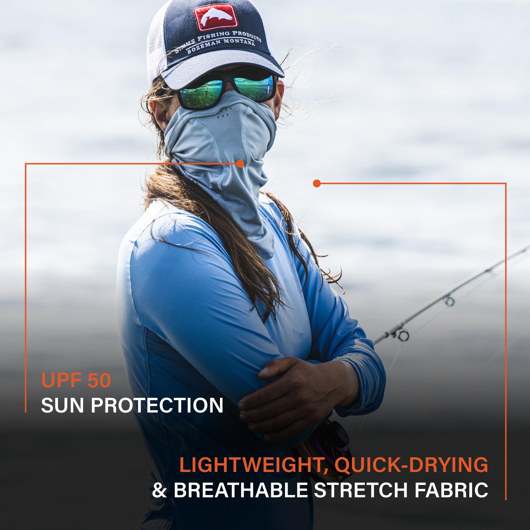 Simms UPF 50+ SunGaiter - Advanced Protection Neck Gaiter with Breathing Holes, Lightweight & Quick-Drying, Ideal for Anglers & Outdoor Enthusiasts (Meridian, One Size)