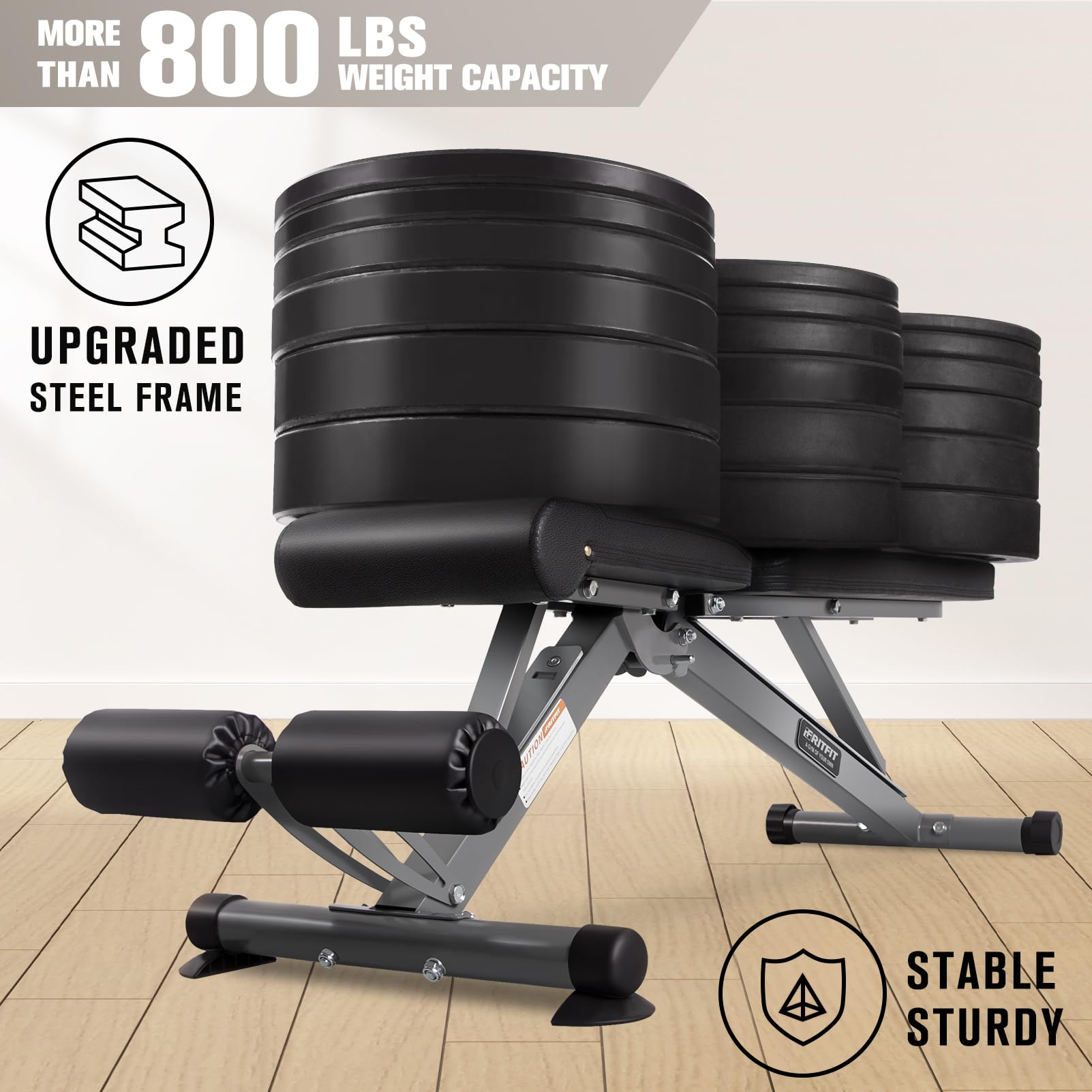 RitFit Adjustable/Foldable Utility Weight Bench for Home Gym, Weightlifting and Strength Training - Bonus Workout Poster with 35 Total Body Exercises(PWB01-2023 New Version)