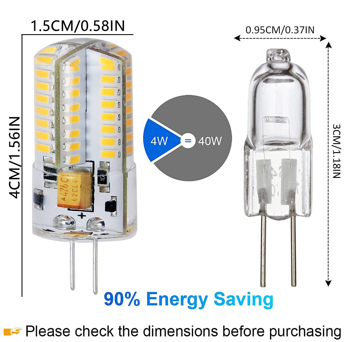SSLC G4 LED Bulbs, AC/DC 12V 4W JC G4 Bi Pin Bulb, 40W Halogen Bulb Replacement,10 Pack