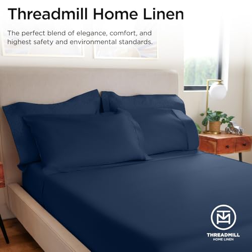 Threadmill Luxury 800 Thread Count King 100% Cotton Sheets - Folkstone Blue Sateen Weave Bed-Sheets, Better Than Egyptian Cotton, 4 Pc Solid Soft Bed Set, Fits 16" Deep Pocket