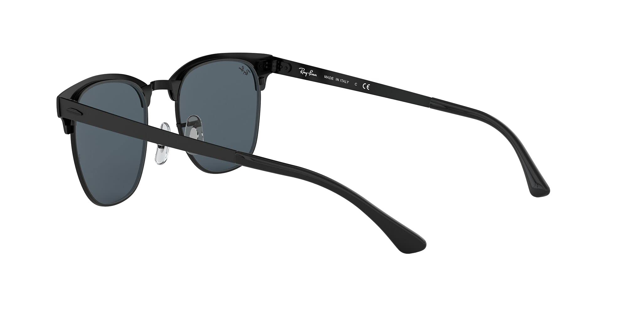 Ray-Ban RB3716 Clubmaster Metal Square Sunglasses, Matte Black On Black/Blue, 51 mm