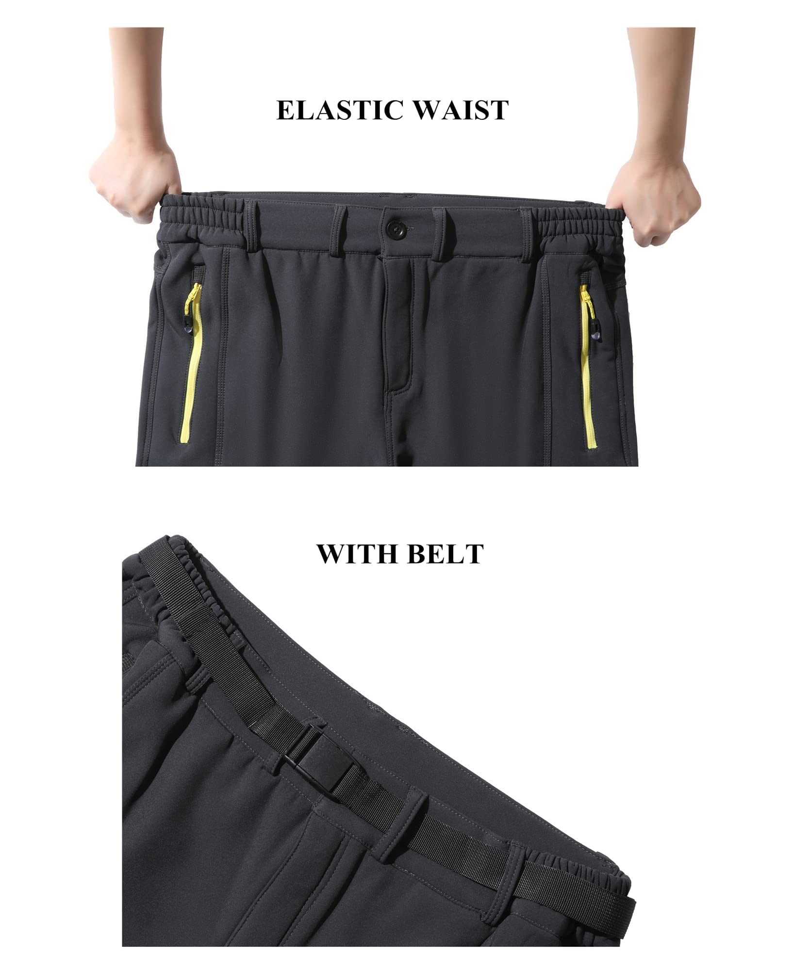 Snowcrew Mens Snow Ski Outdoor Waterproof Pants Zipper Pockets Lightweight Softshell Hiking Fleece Lined