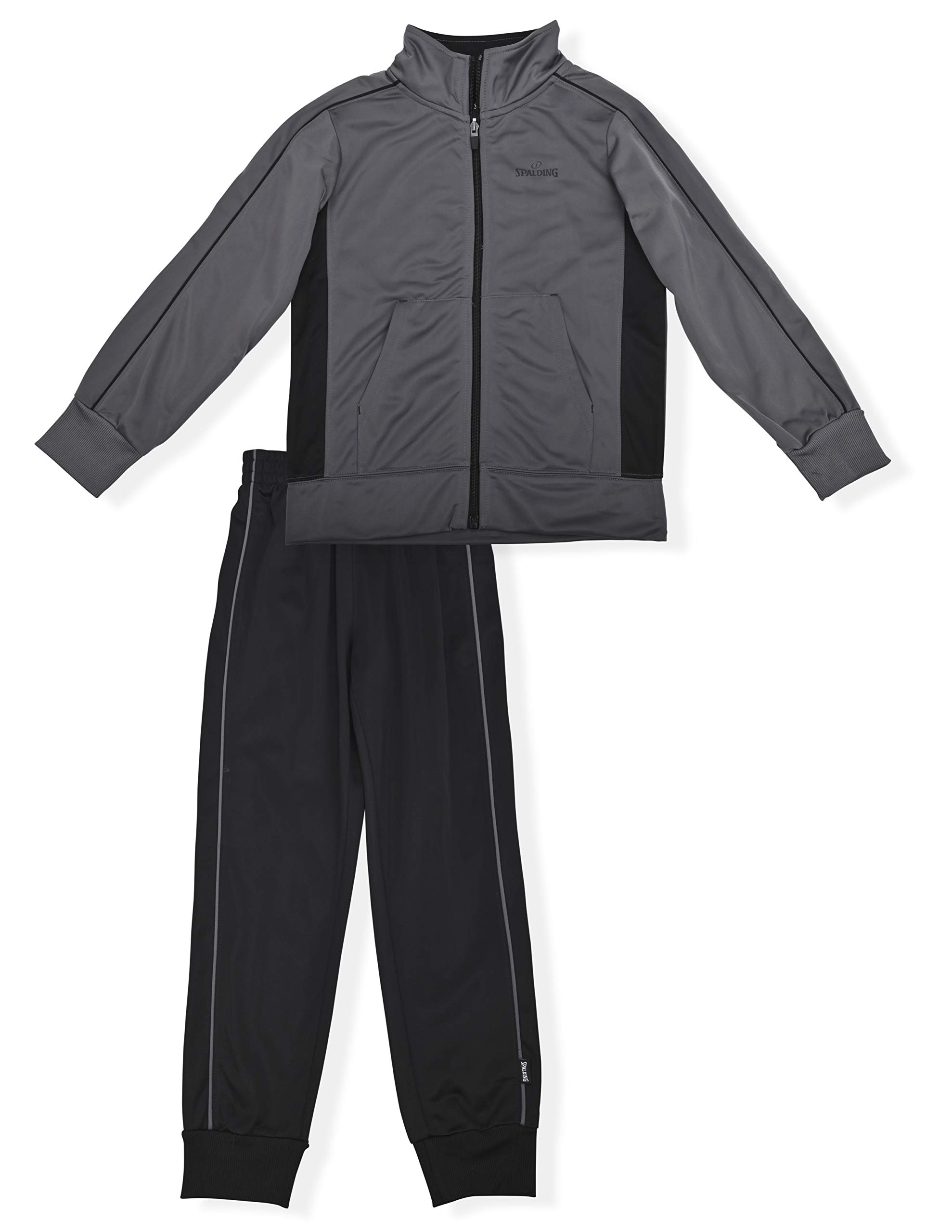 Spalding 2 Piece Kids and Teens Track Suit, Tricot Athletic Sweatsuit, Jacket and Pants Sports Set, 8 Years, Black