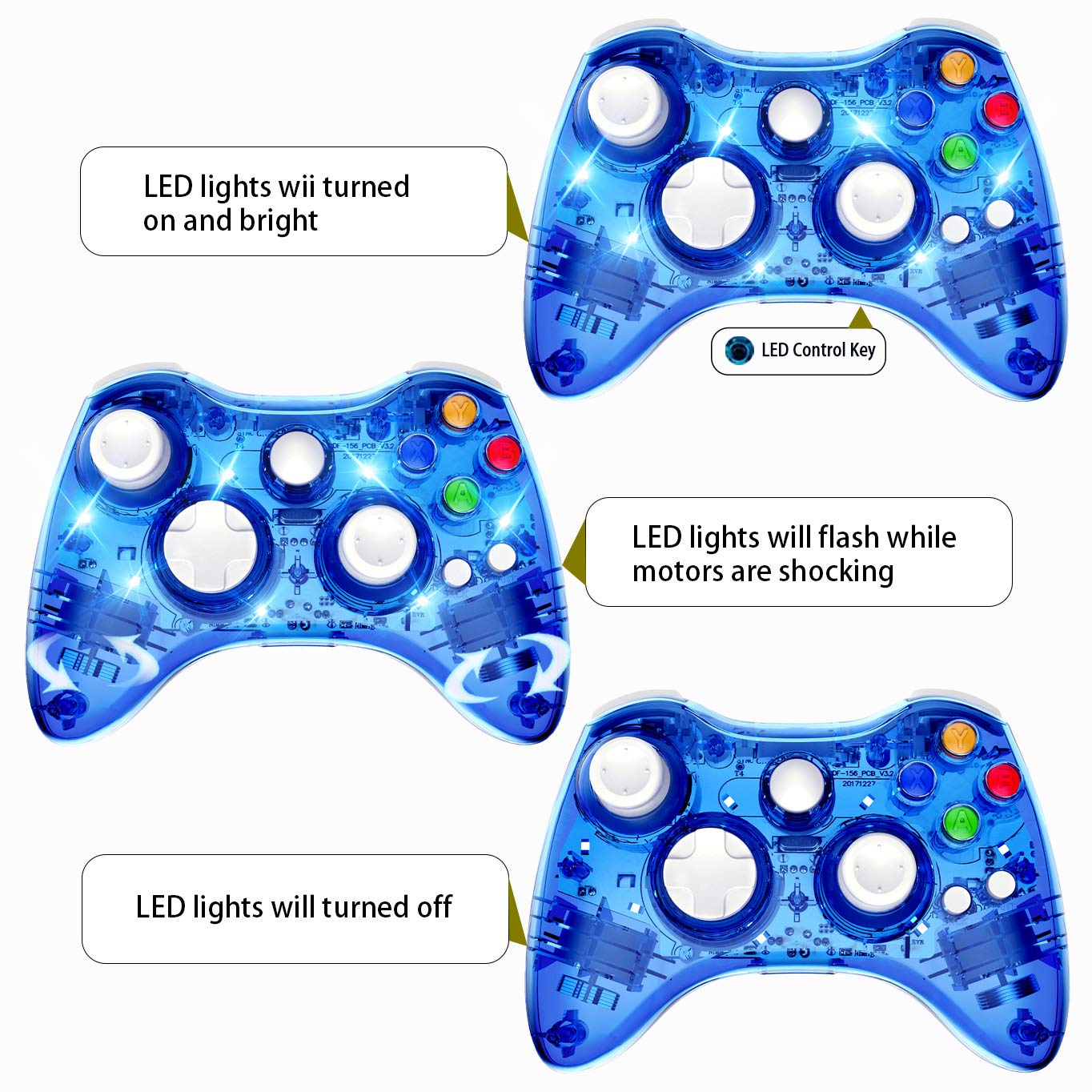 PAWHITS Wireless Controller Compatible with Xbox 360 Double Motor Vibration Wireless Gamepad Gaming Joypad, Blue