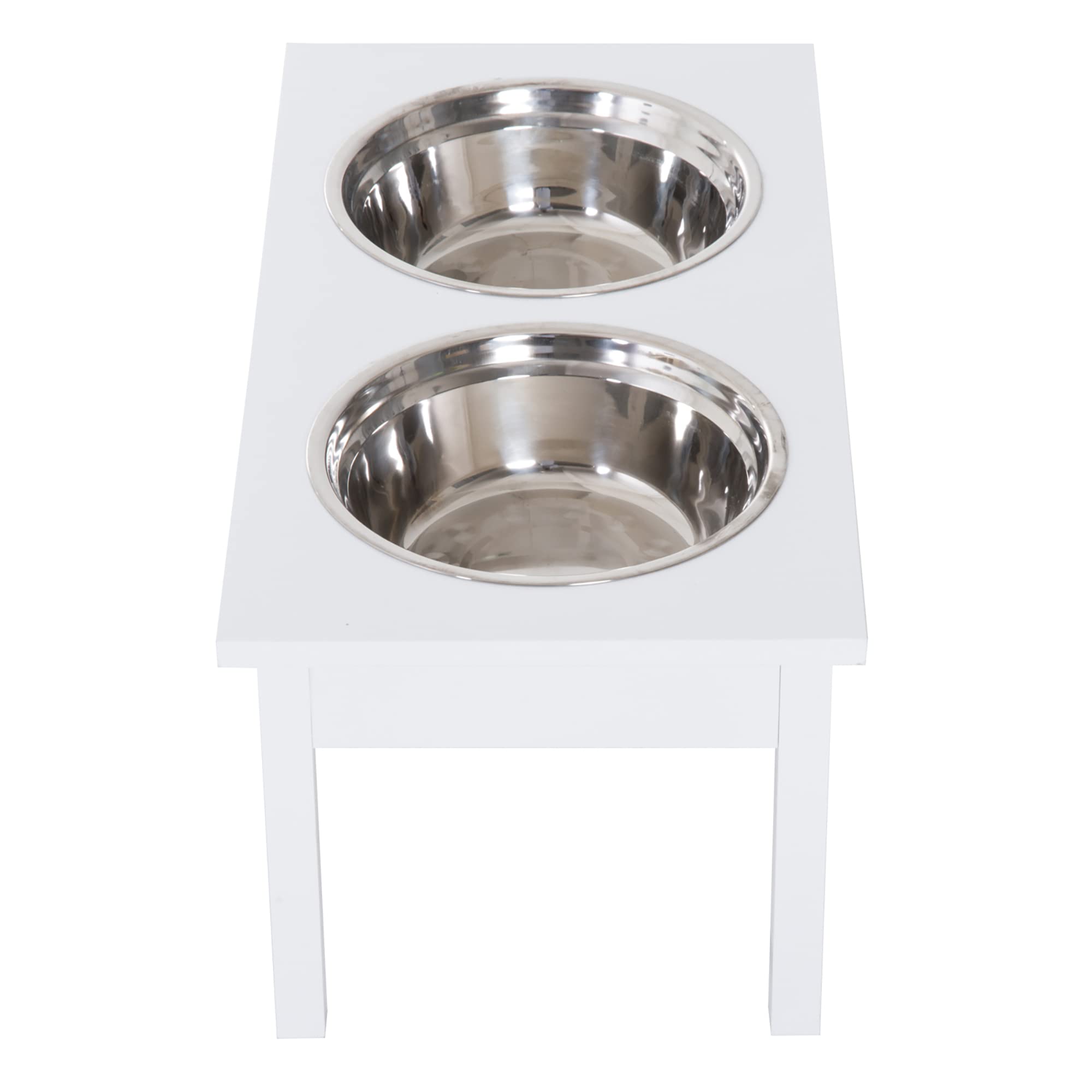 PawHut 23" Wooden Heavy Duty Dog Food Bowls Pet Elevated Feeding Station -White