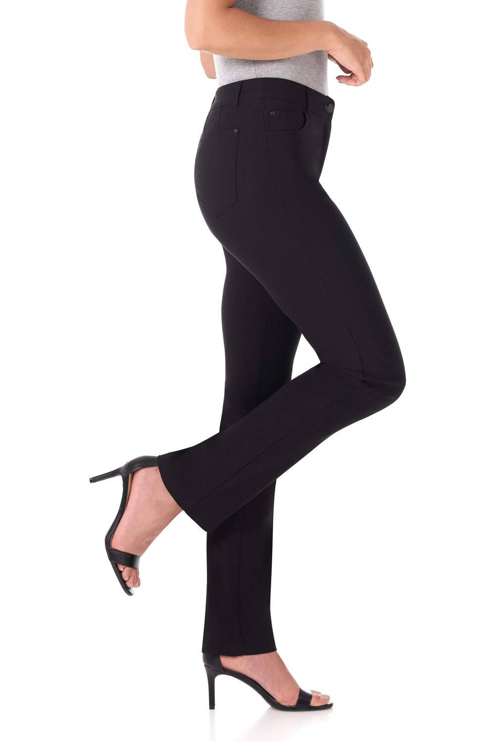 Rekucci Women's 5 Pocket Straight Leg Pant with Stretch Waistband (6, Black)