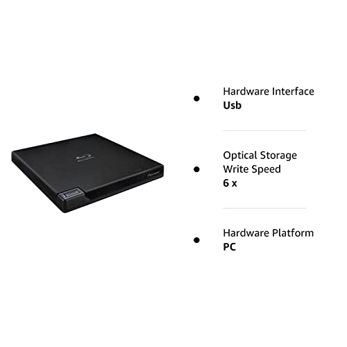 Pioneer Electronics BDR-XD07UHD 6x Slim Portable USB 3.0 BD/DVD/CD Burner Supports 4K Ultra HD Blu-Ray, BDXL & M-Disc Format, Black