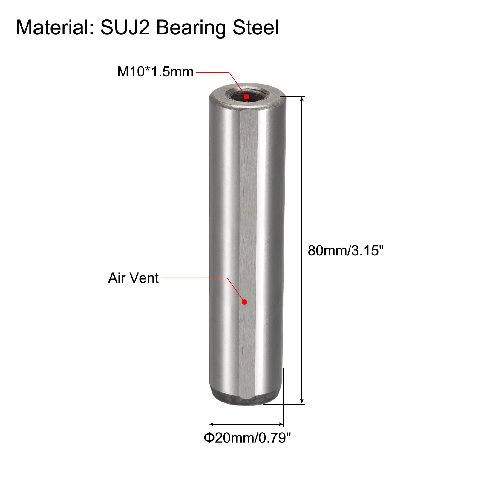 uxcell M10 Internal Thread Dowel Pin 20x80mm Chamfering Flat Exhaust Groove Cylindrical Pin Bed Bookshelf Metal Devices Industrial Pins
