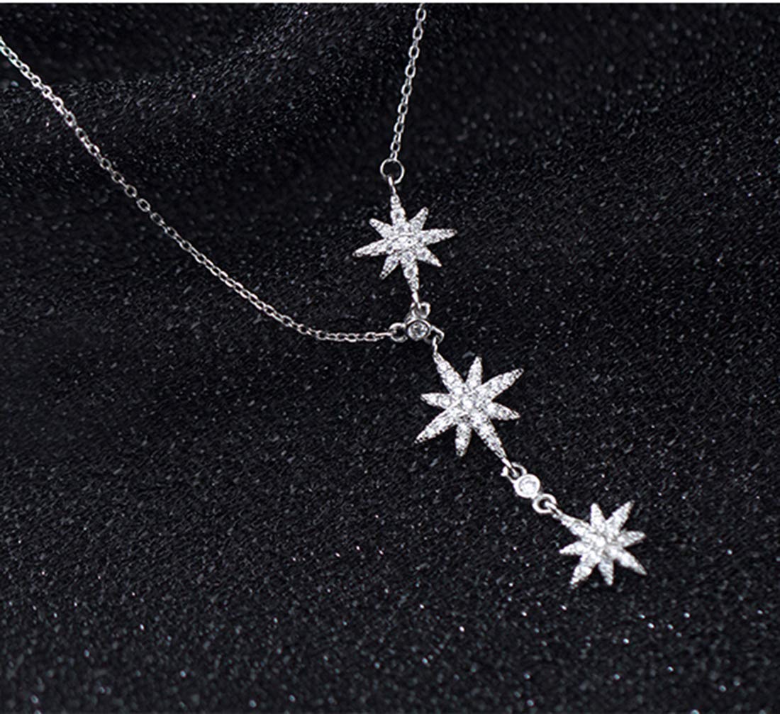 SLUYNZ CZ Star Y Necklace for Women Teens 925 Sterling Silver Star Choker Necklace Chain Pendant Necklace (A-Silver)