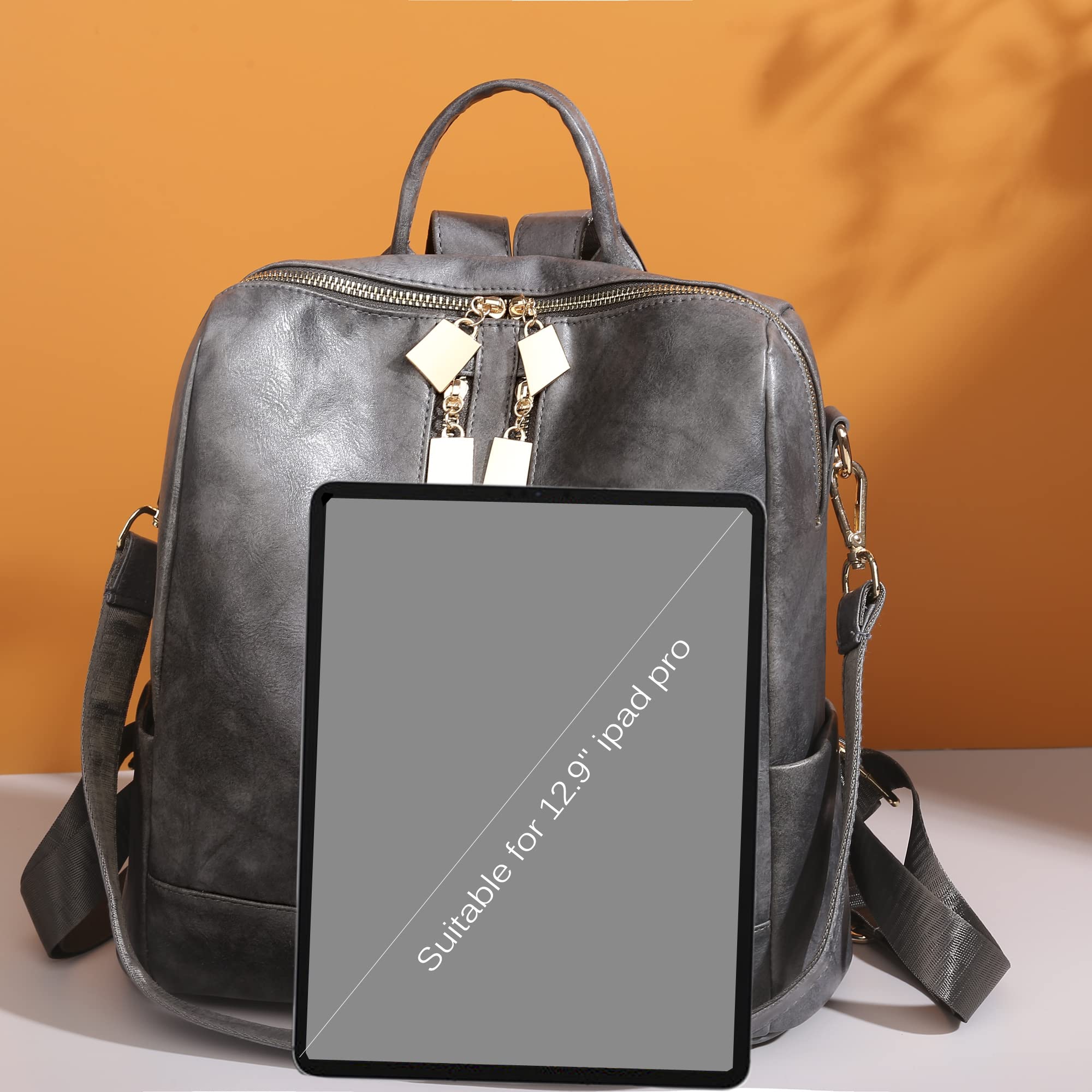 Women Fashion Backpack Purse,Leather Multipurpose Design Rucksack,Convertible Shoulder Bag Handbag with Wristlet (Grey1)