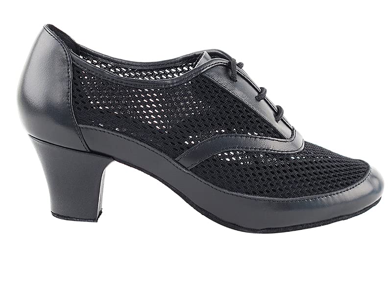 Very Fine Dancesport Shoes - Comfortable Ladies Latin, Salsa Ballroom Practice Dance Shoes - CD1108 Black Leather 2-inch Heel & Shoe Bag (Size 10)