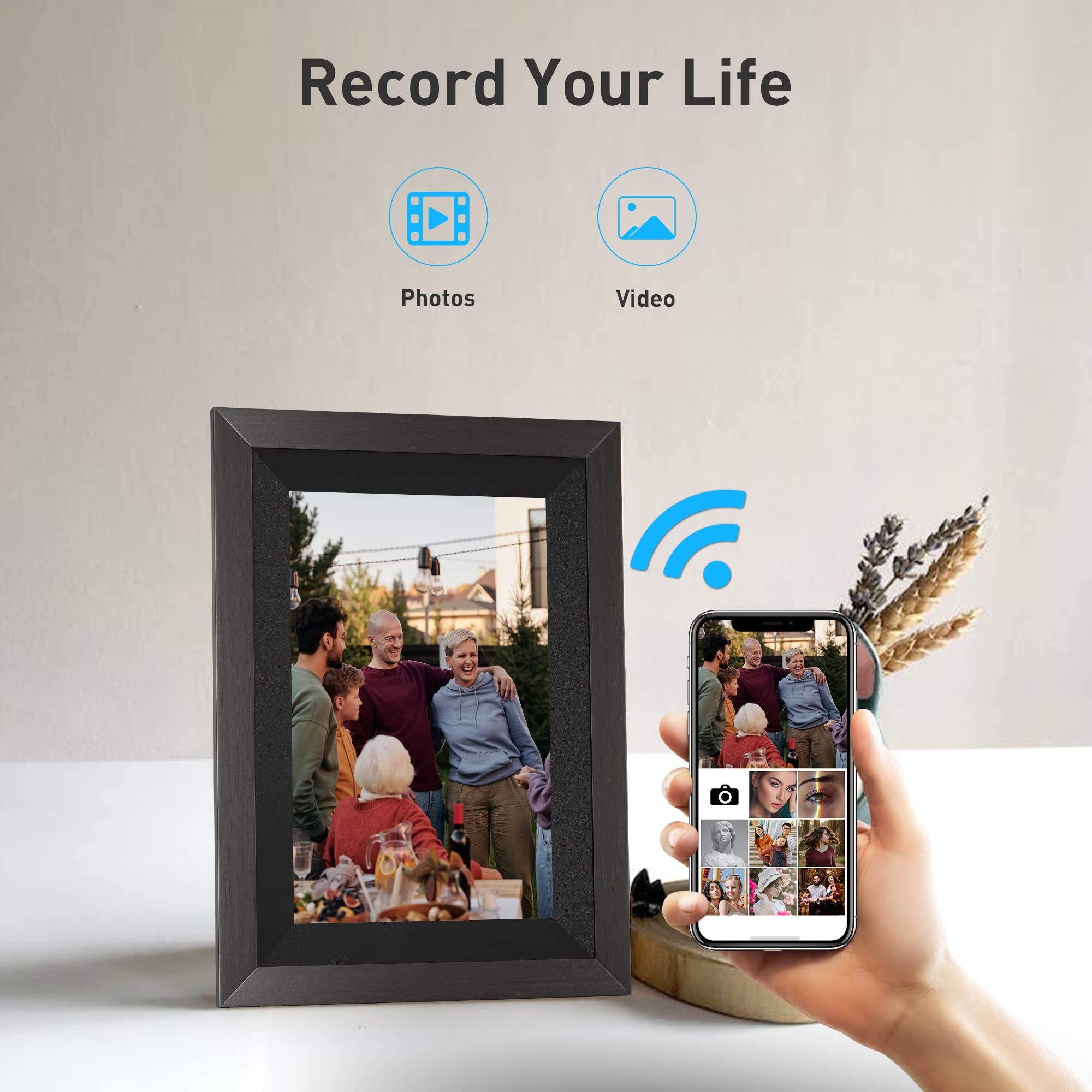 SGIN 10.1 Inch Digital Picture Frame, 16GB Storage Smart Cloud Photo Frame with 1280 * 800P IPS Touch Screen, Auto-Rotate, Wall-mountable, Electronic Picture Frames via AiMOR APP