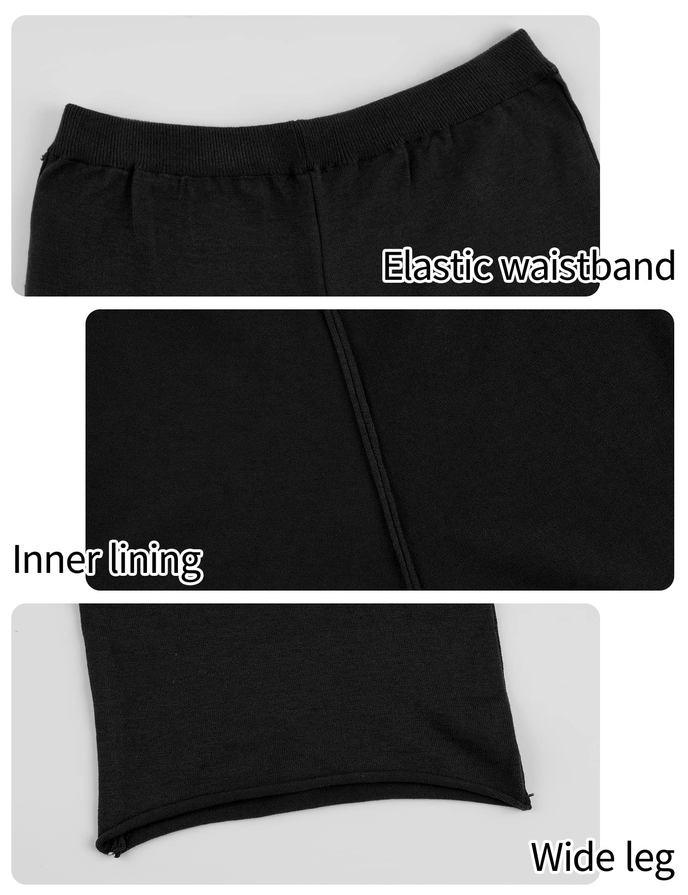 Women's 2 Piece Set Long Sleeve Knit High Neck Pullover Sweater Top and Wide Leg Pants Sweatsuit(Black-M)